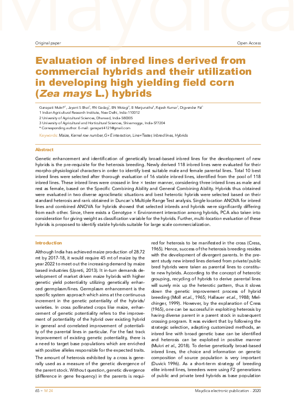 (PDF) Evaluation of inbred lines derived from commercial hybrids and ...
