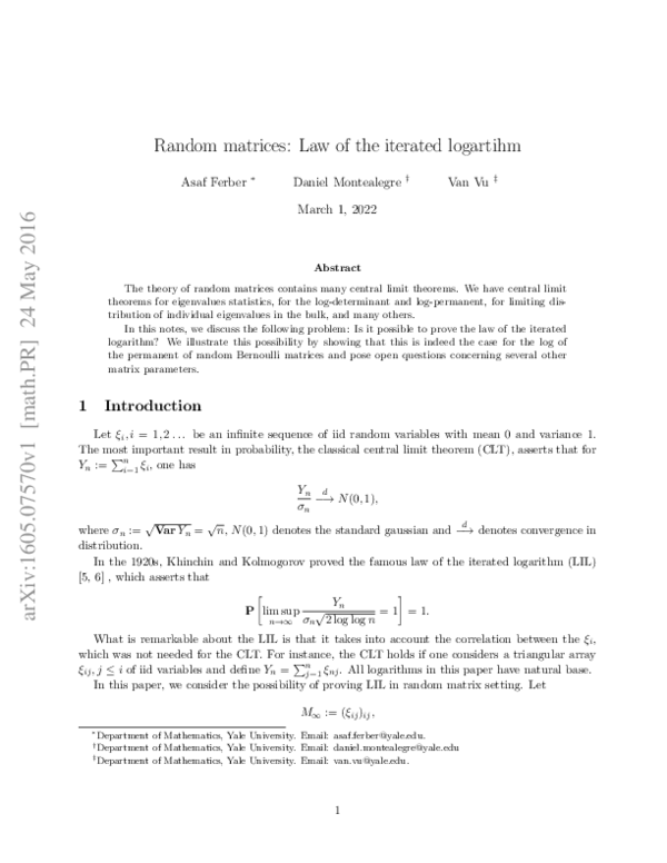 (PDF) Random matrices: Law of the iterated logarithm