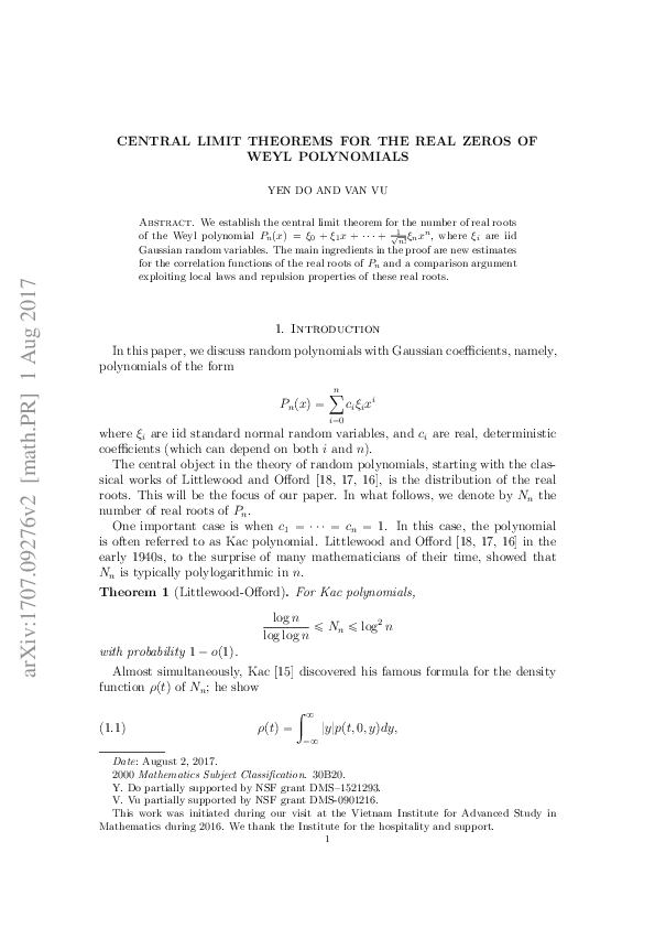 Central Limit Theorems for the Real Zeros of Weyl Polynomials