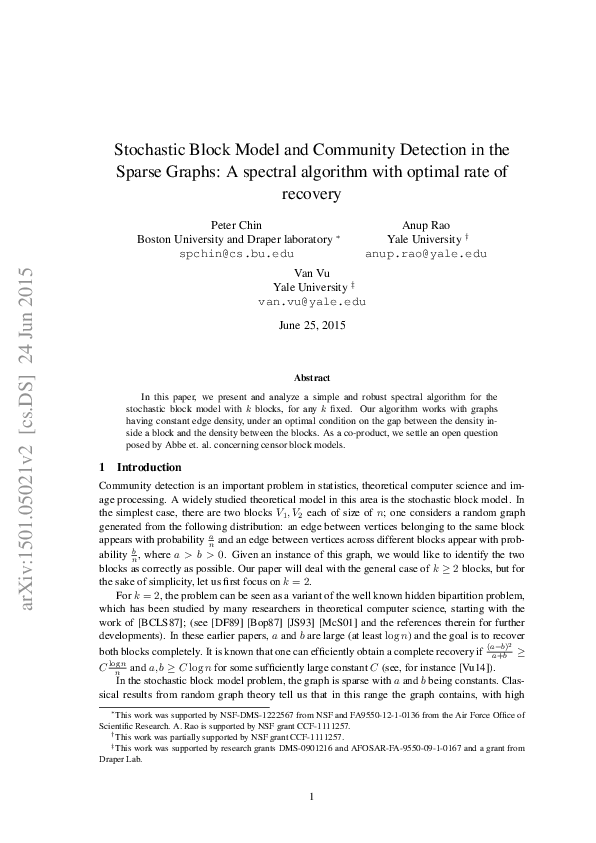 Pdf Stochastic Block Model And Community Detection In The Sparse Graphs A Spectral Algorithm