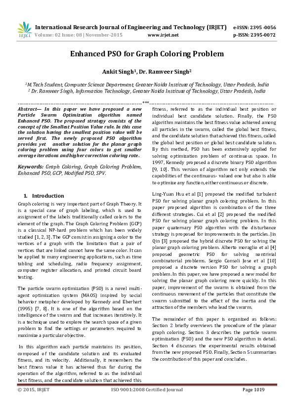 (PDF) Enhanced PSO for Graph Coloring Problem