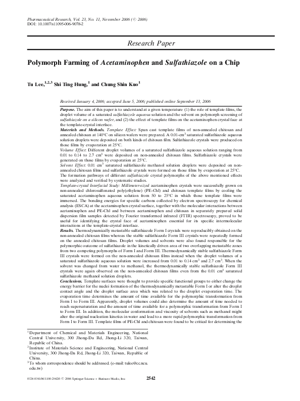(PDF) Polymorph Farming of Acetaminophen and Sulfathiazole on a Chip