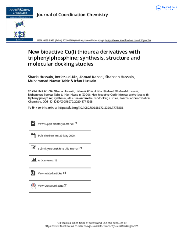(PDF) New bioactive Cu(I) thiourea derivatives with triphenylphosphine ...