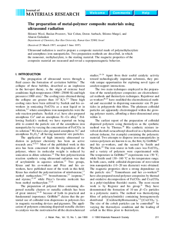 (PDF) The preparation of metal-polymer composite materials using ultrasound radiation