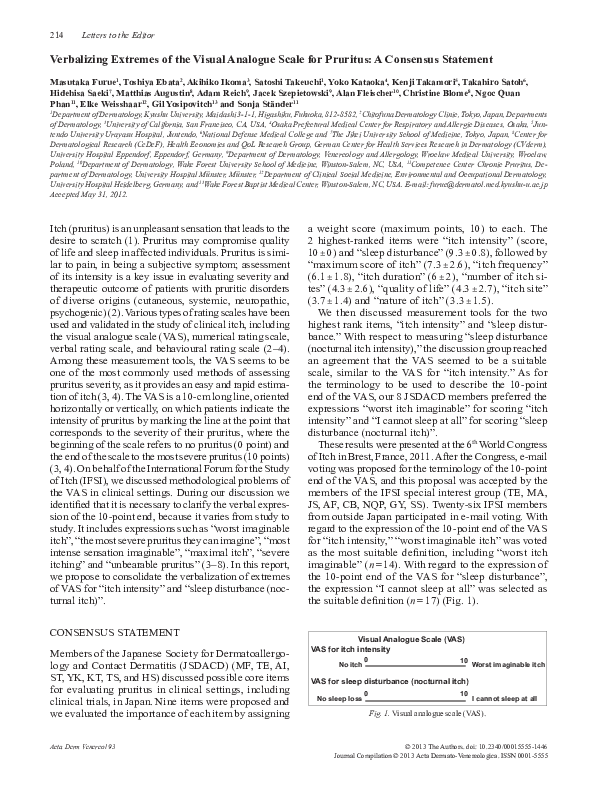 (PDF) Verbalizing Extremes of the Visual Analogue Scale for Pruritus: A Consensus Statement