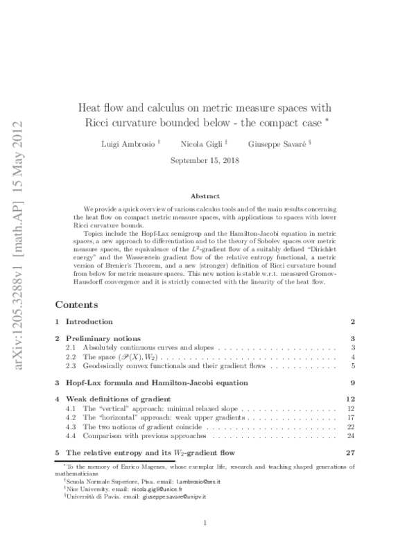 Pdf Heat Flow And Calculus On Metric Measure Spaces With Ricci
