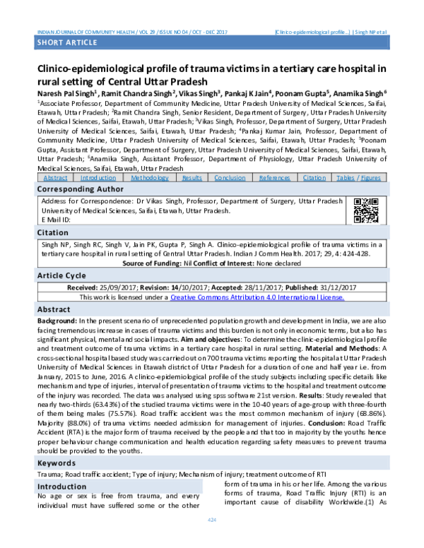 (PDF) Clinico-epidemiological profile of trauma victims in a tertiary ...