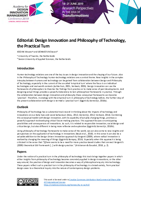(PDF) Editorial: Design Innovation and Philosophy of Technology : the ...