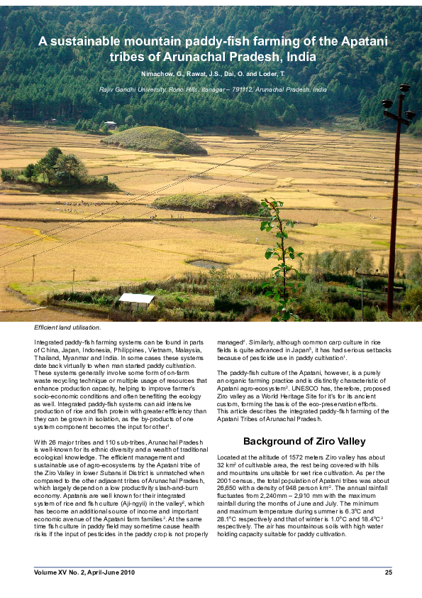 (PDF) A sustainable mountain paddy-fi sh farming of the Apatani tribes ...