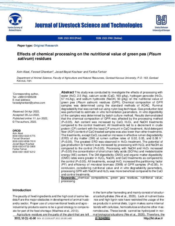 (PDF) Effects of chemical processing on the nutritional value of green pea (Pisum sativum) residues