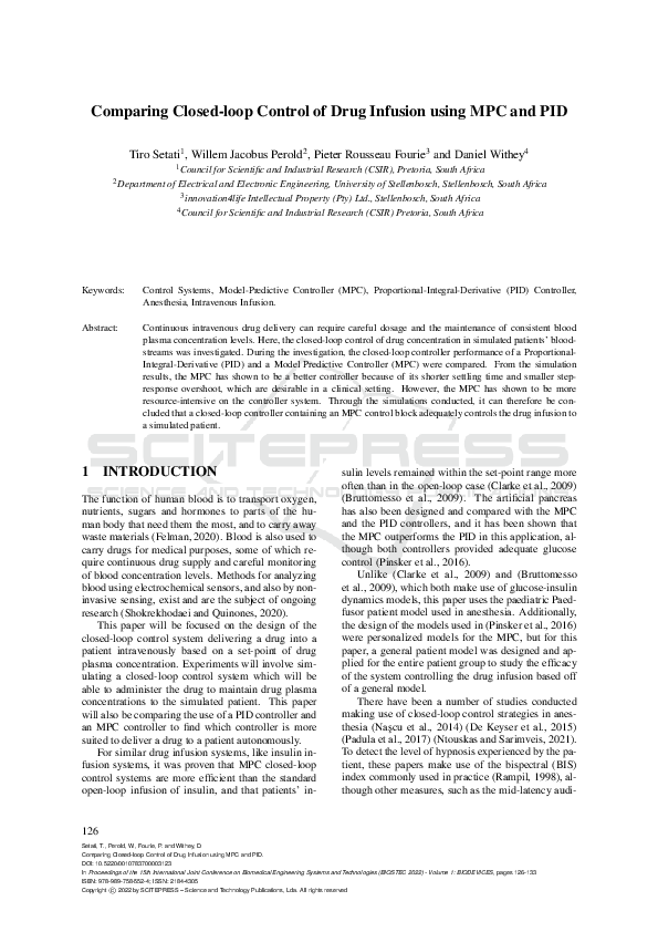 (PDF) Comparing Closed-loop Control of Drug Infusion using MPC and PID (PDF) Comparing Closed-loop Control of Drug Infusion using MPC and PID
