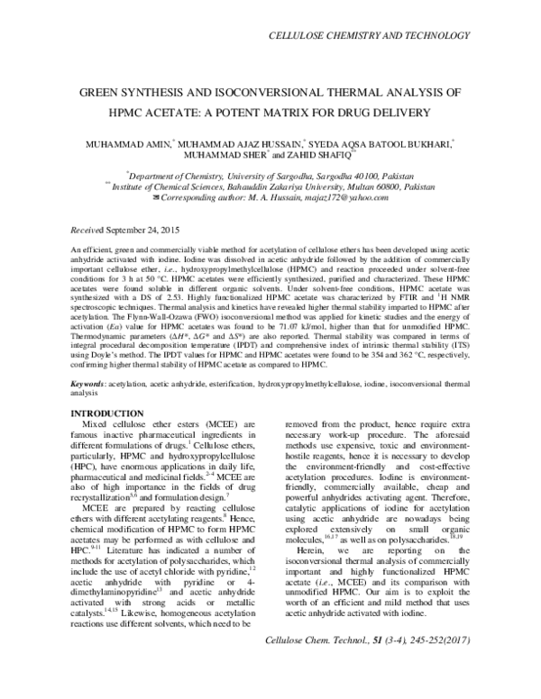 (PDF) Green Synthesis and Isoconversional Thermal Analysis of HPMC ...