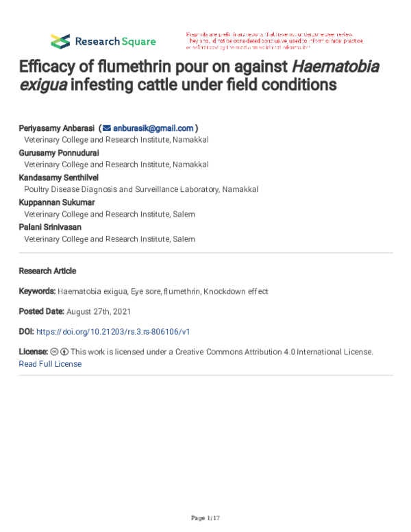 (PDF) Efficacy of flumethrin pour on against Haematobia exigua ...