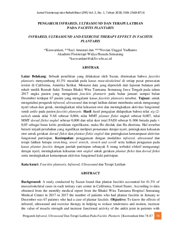 (PDF) Pengaruh Infrared, Ultrasound Dan Terapi Latihan Pada Faciitis Plantaris | SUCI AMANATI ...