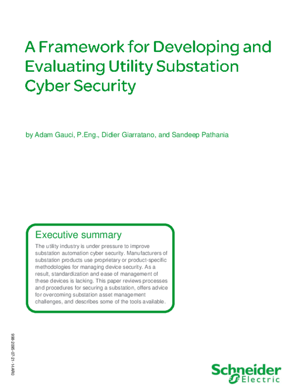 (PDF) A Framework for Developing and Evaluating Utility Substation Cyber Security