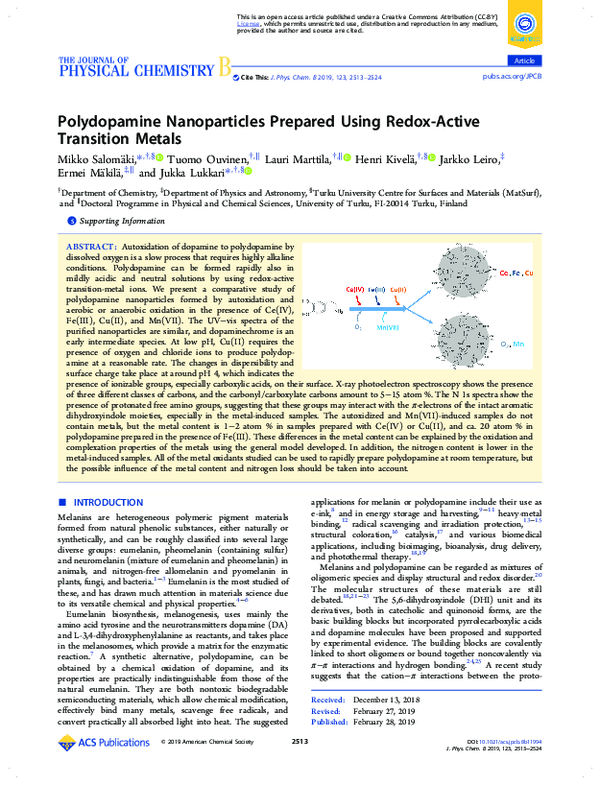(PDF) Polydopamine Nanoparticles Prepared Using Redox-Active Transition ...