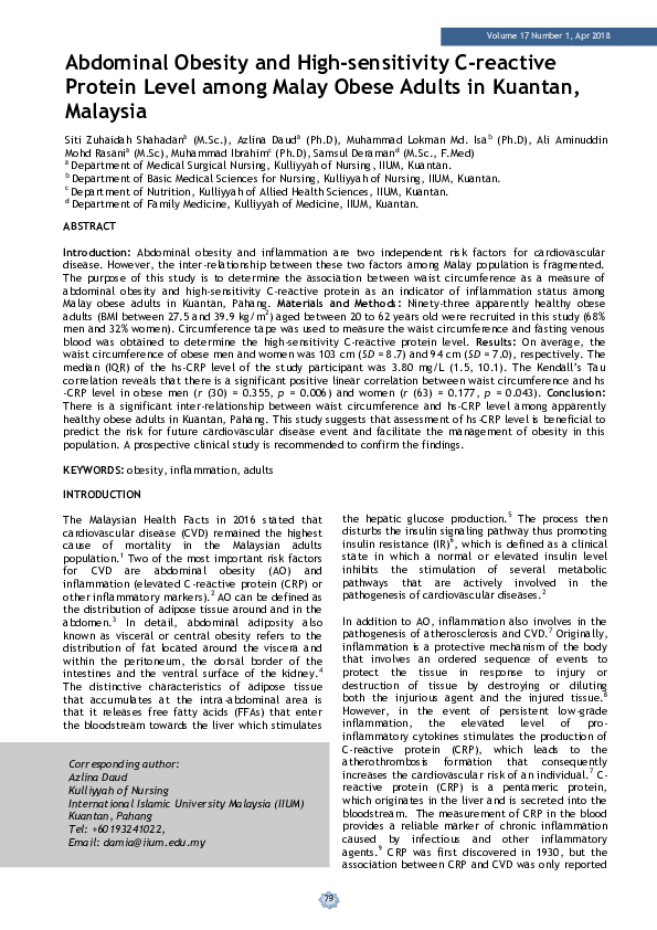 (PDF) Abdominal obesity and high-sensitivity C-reactive protein level ...