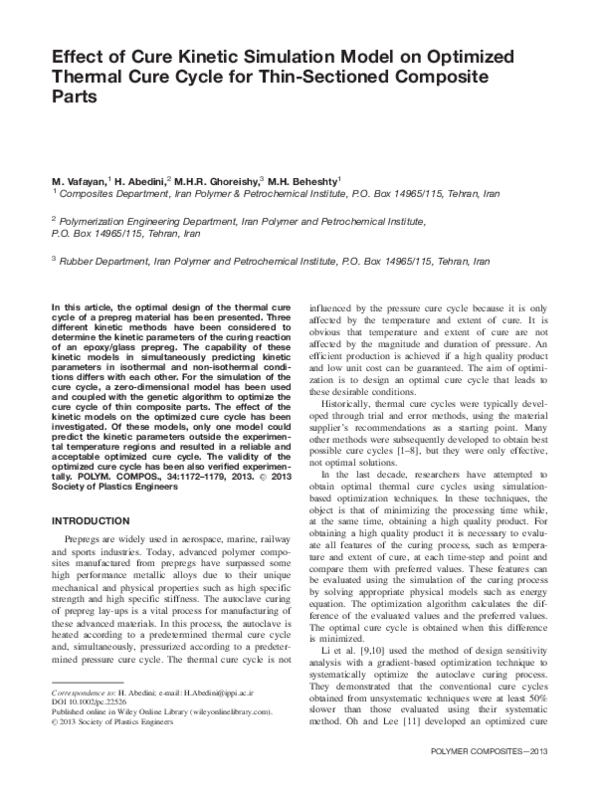 Pdf Effect Of Cure Kinetic Simulation Model On Optimized Thermal Cure Cycle For Thin Sectioned