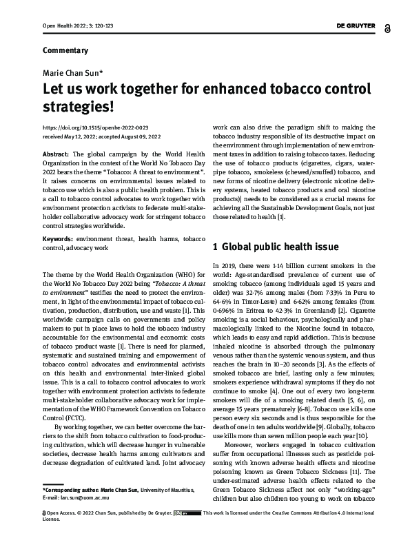 (PDF) Let us work together for enhanced tobacco control strategies!