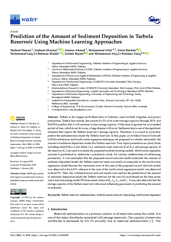 (PDF) Prediction of the Amount of Sediment Deposition in Tarbela Reservoir Using Machine ...
