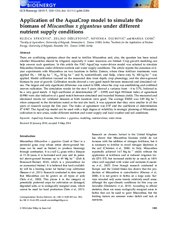 (PDF) Application of the AquaCrop model to simulate the biomass ...
