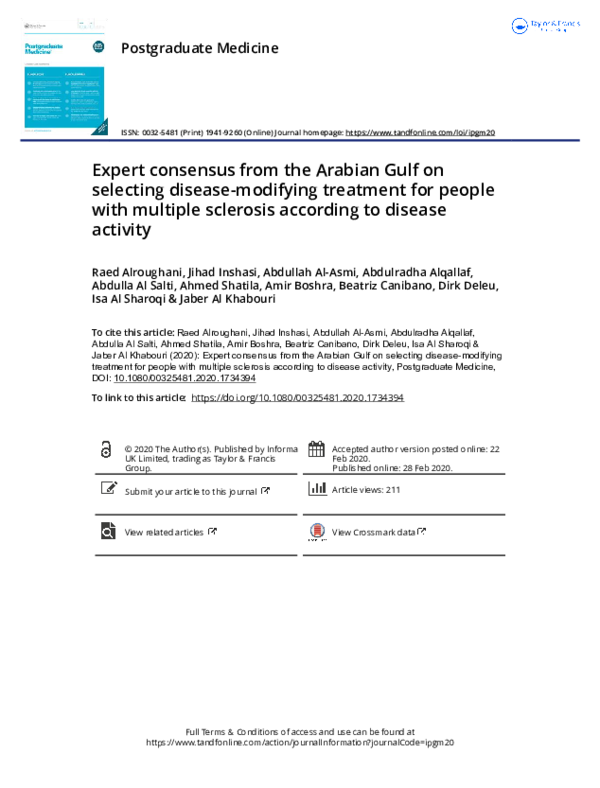(PDF) Expert consensus from the Arabian Gulf on selecting disease-modifying treatment for people ...