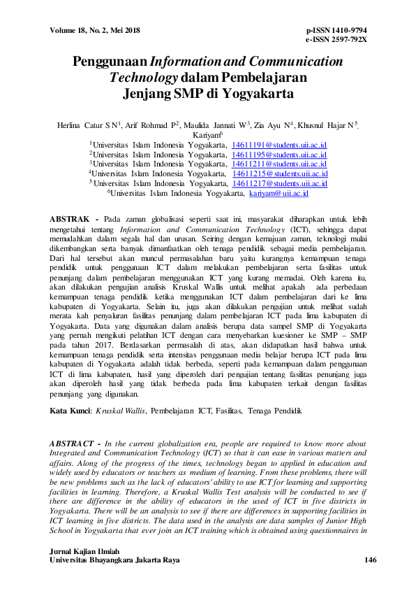 (PDF) Penggunaan Information and Communication Technologies Dalam Pembelajaran Jenjang SMP di ...