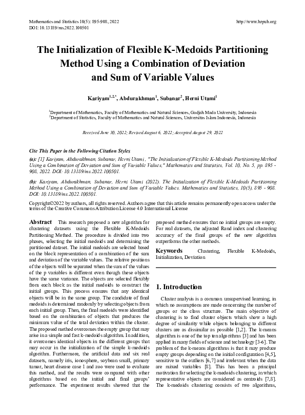 (PDF) The Initialization of Flexible K-Medoids Partitioning Method Using a Combination of ...