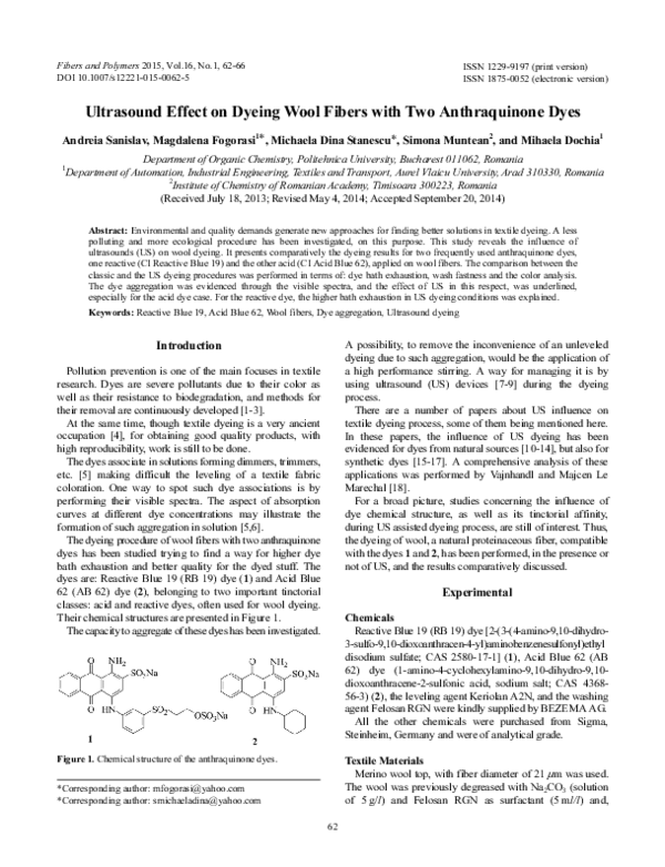 (PDF) Ultrasound effect on dyeing wool fibers with two anthraquinone dyes