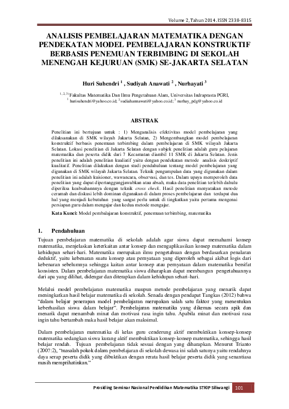 (PDF) Analisis Pembelajaran Matematika Dengan Pendekatan Model ... (PDF) Analisis Pembelajaran Matematika Dengan Pendekatan Model ...