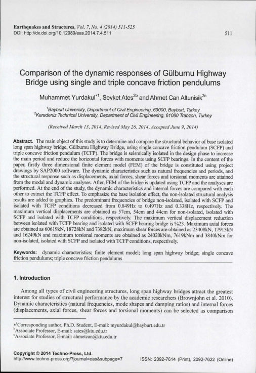 (PDF) Comparison of the dynamic responses of Gülburnu Highway Bridge ...