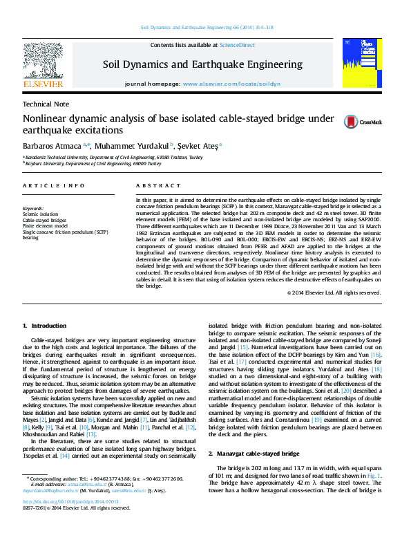 Pdf Nonlinear Dynamic Analysis Of Base Isolated Cable Stayed Bridge Under Earthquake Excitations