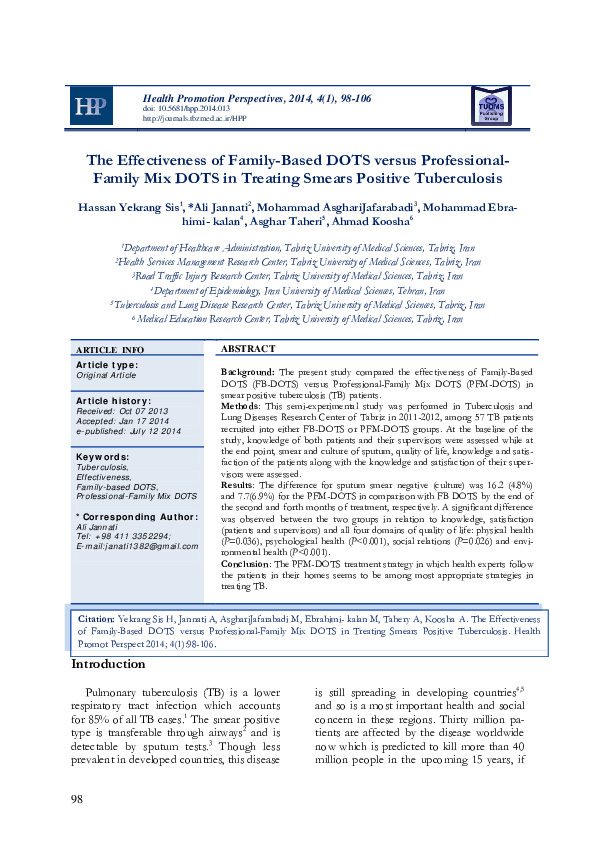 (PDF) The Effectiveness of Family-Based DOTS versus Professional-Family ...