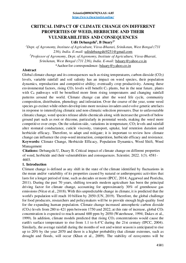 (PDF) CRITICAL IMPACT OF CLIMATE CHANGE ON DIFFERENT PROPERTIES OF WEED ...