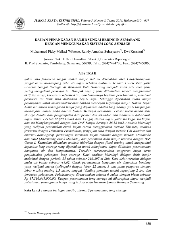 (PDF) Kajian Penanganan Banjir Sungai Beringin Semarang Dengan ...