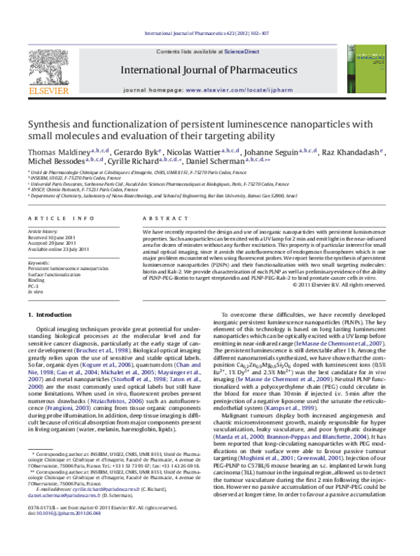 (PDF) Synthesis and functionalization of persistent luminescence ...