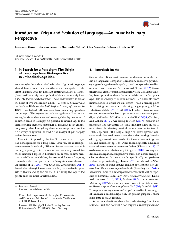 (PDF) Introduction: Origin and Evolution of Language—An ...