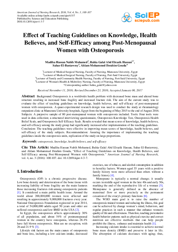 (PDF) Effect of Teaching Guidelines on Knowledge, Health Believes, and ...