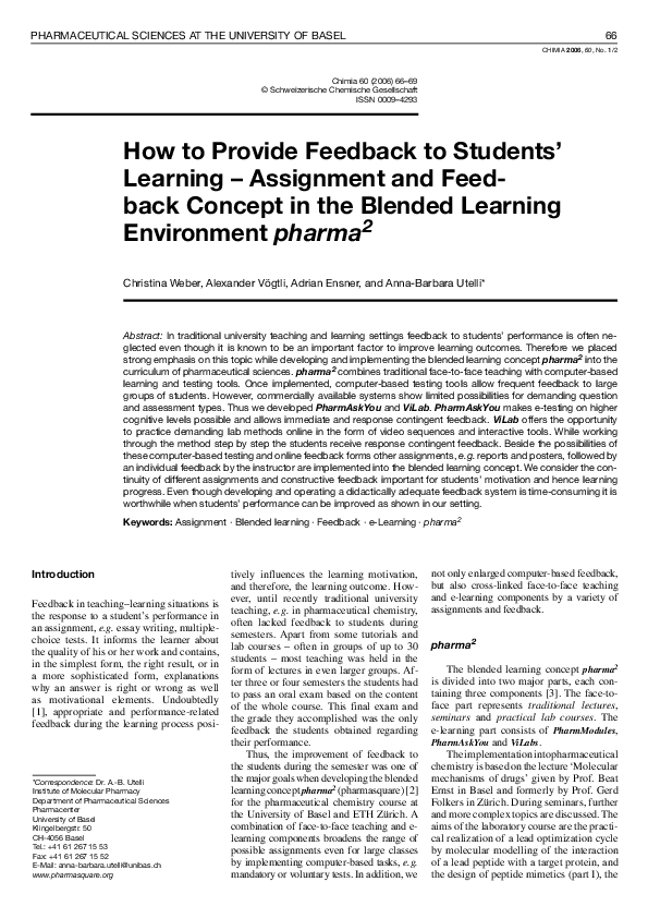 (PDF) How to Provide Feedback to Students' Learning – Assignment and ...