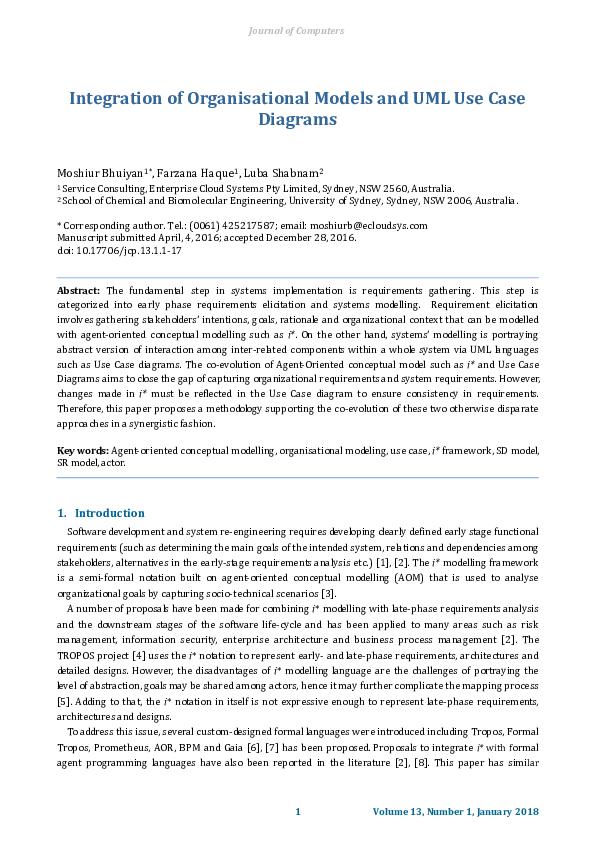 Pdf Integration Of Organisational Models And Uml Use Case Mst Farzana Haque