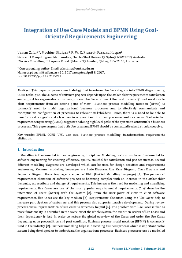 Pdf Integration Of Use Case Models And Bpmn Using Goal Oriented Requirements Engineering