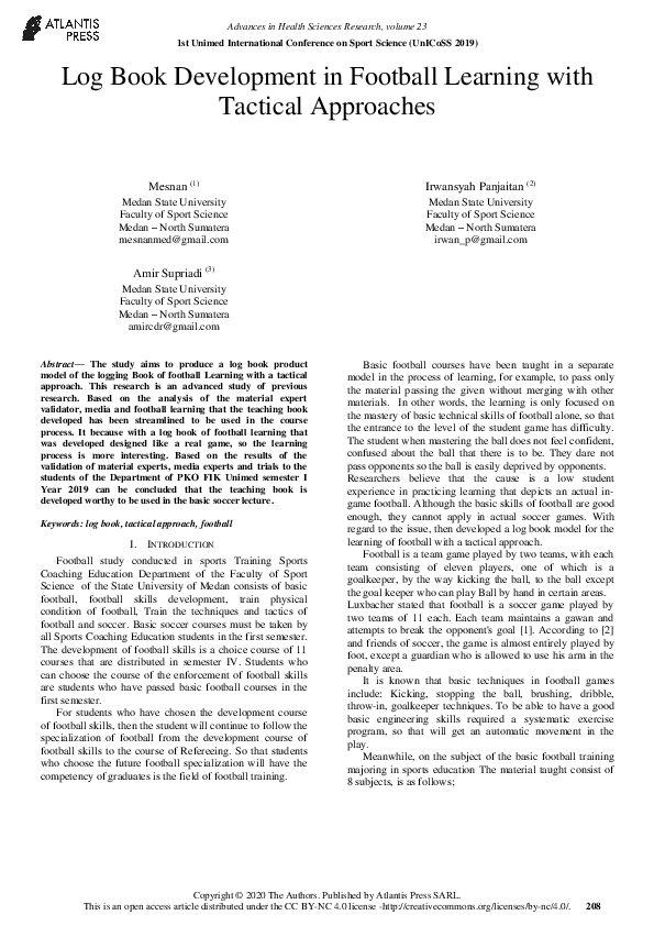 (PDF) Log Book Development in Football Learning with Tactical Approaches