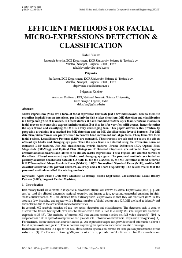 (PDF) Efficient Methods for Facial Micro-Expressions Detection Classification