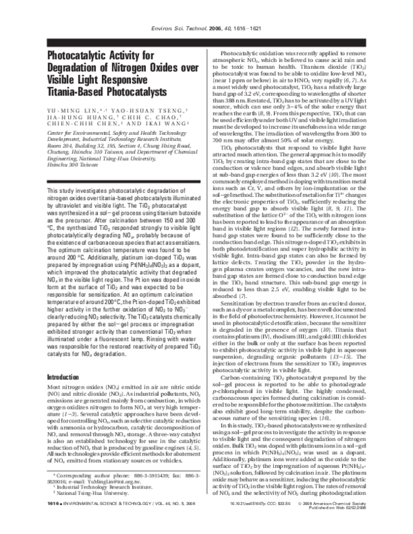 (PDF) Photocatalytic Activity for Degradation of Nitrogen Oxides over ...