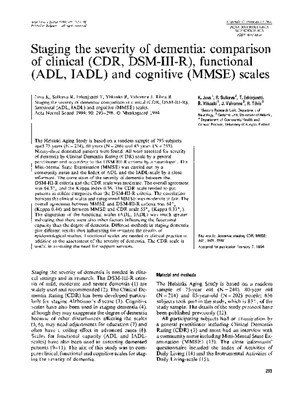 (PDF) Staging the severity of dementia: comparison of clinical (CDR ...
