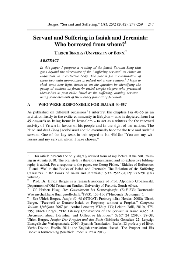 (PDF) Servant and Suffering in Isaiah and Jeremiah