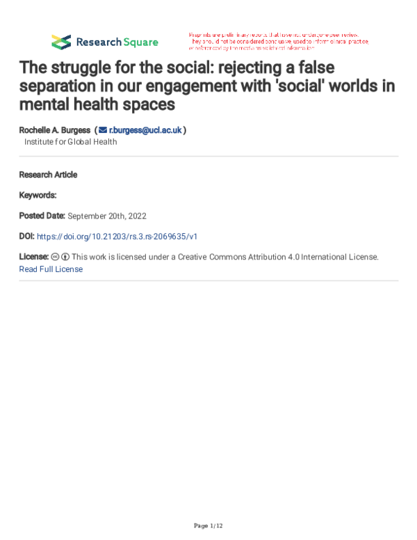 (PDF) The struggle for the social: rejecting a false separation in our ...