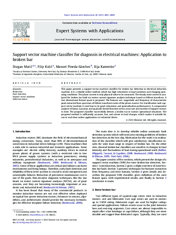 (PDF) Support vector machine classifier for diagnosis in electrical machines: Application to ...