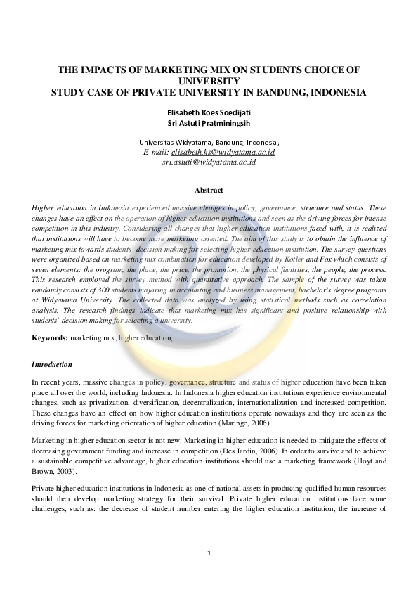 (PDF) The Impacts of Marketing MIX on Students Choice of University ...