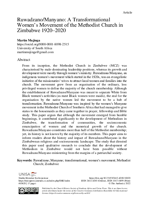 (PDF) Ruwadzano/Manyano: A Transformational Women’s Movement of the ...